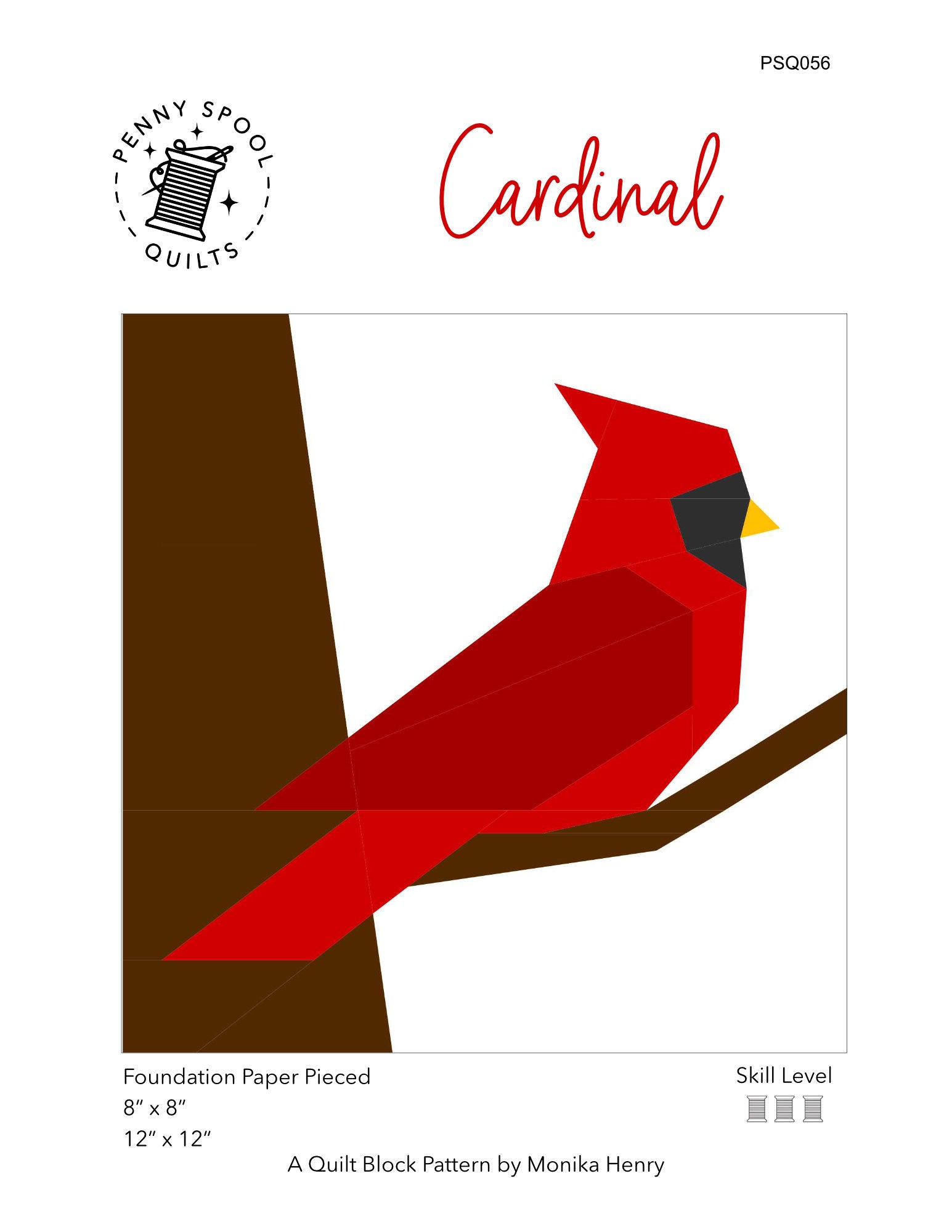 Cardinal FPP Quilt Block Pattern - PDF Instant Download – Penny Spool ...